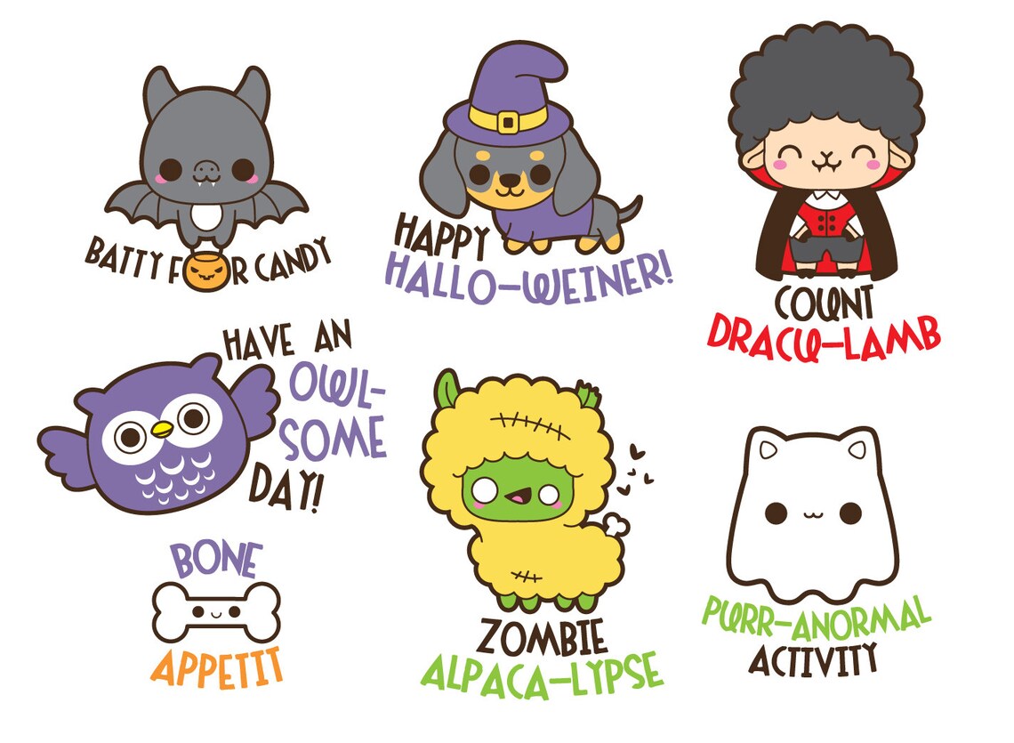 Kawaii Halloween clip art Halloween pun clipart lindo - Etsy España