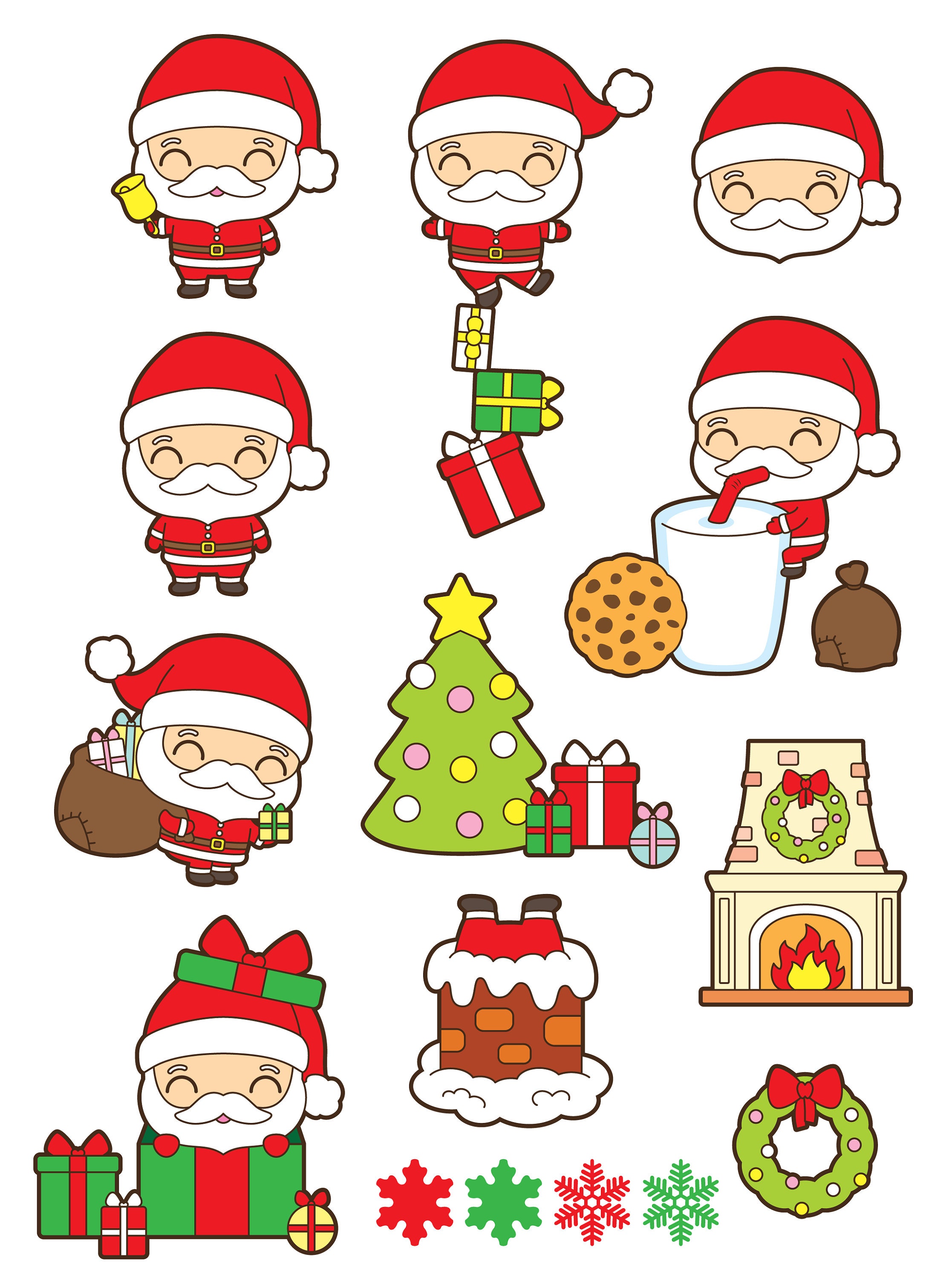 Santa Claus clipart Christmas clipart kawaii Christmas | Etsy