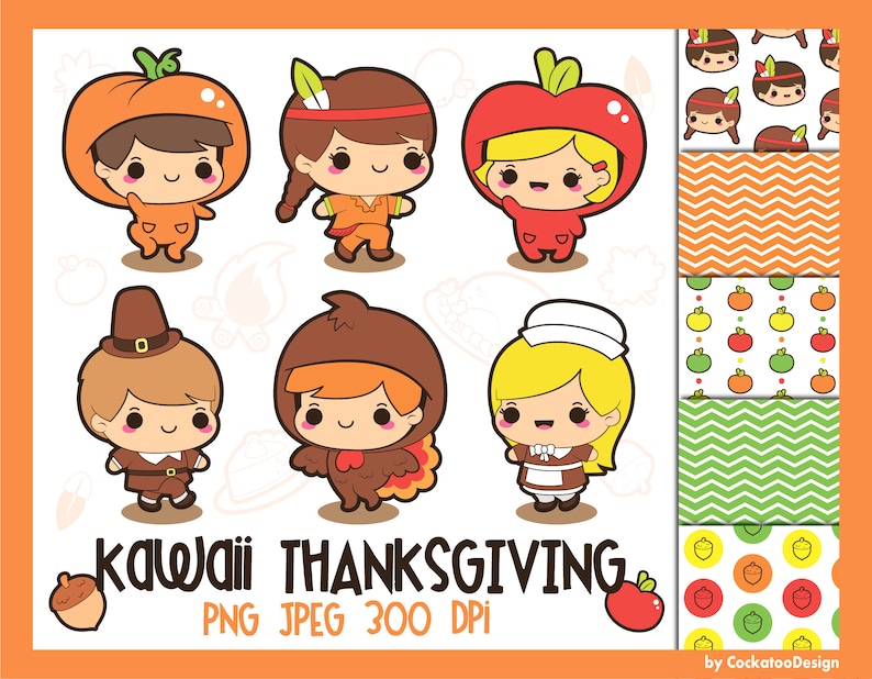 Thanksgiving Clipart Thanksgiving Clip Art Kawaii - Etsy