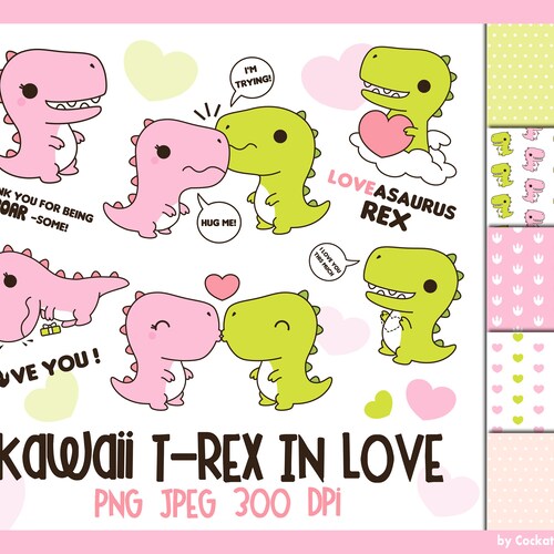 T-rex Clipart Dinosaur Clipart Valentine Clipart Kawaii - Etsy