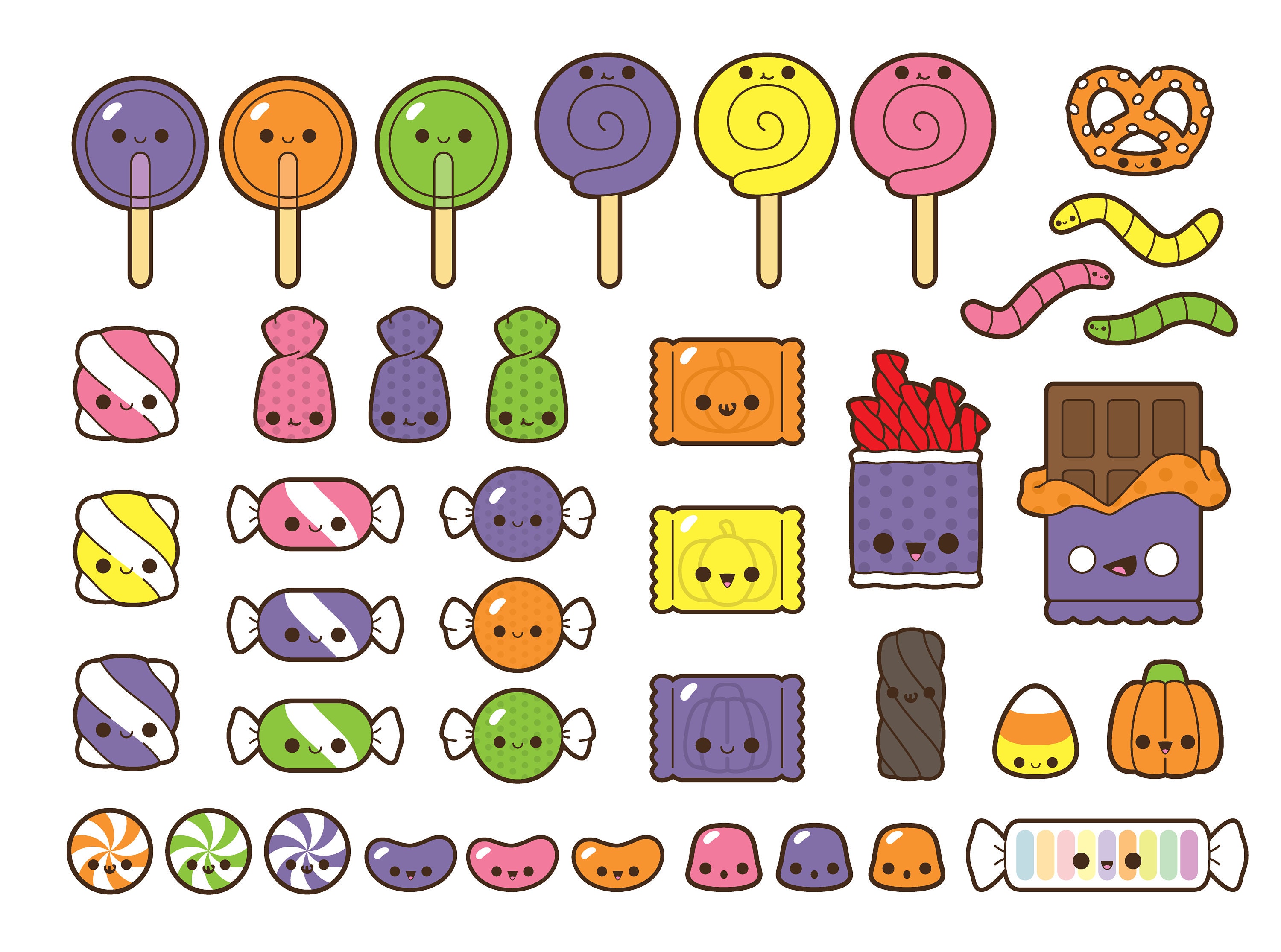 Halloween Candy Clipart, Kawaii Candy Clipart, Halloween Sweets Clipart ...