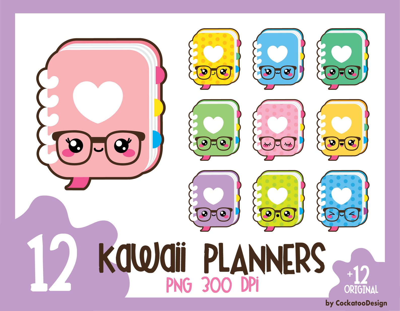 Planner Clipart Kawaii Planner Clipart Notebook Clipart - Etsy