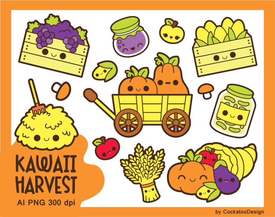 Kawaii Fall Clipart Kawaii Autumn Clipart Kawaii Harvest | Etsy