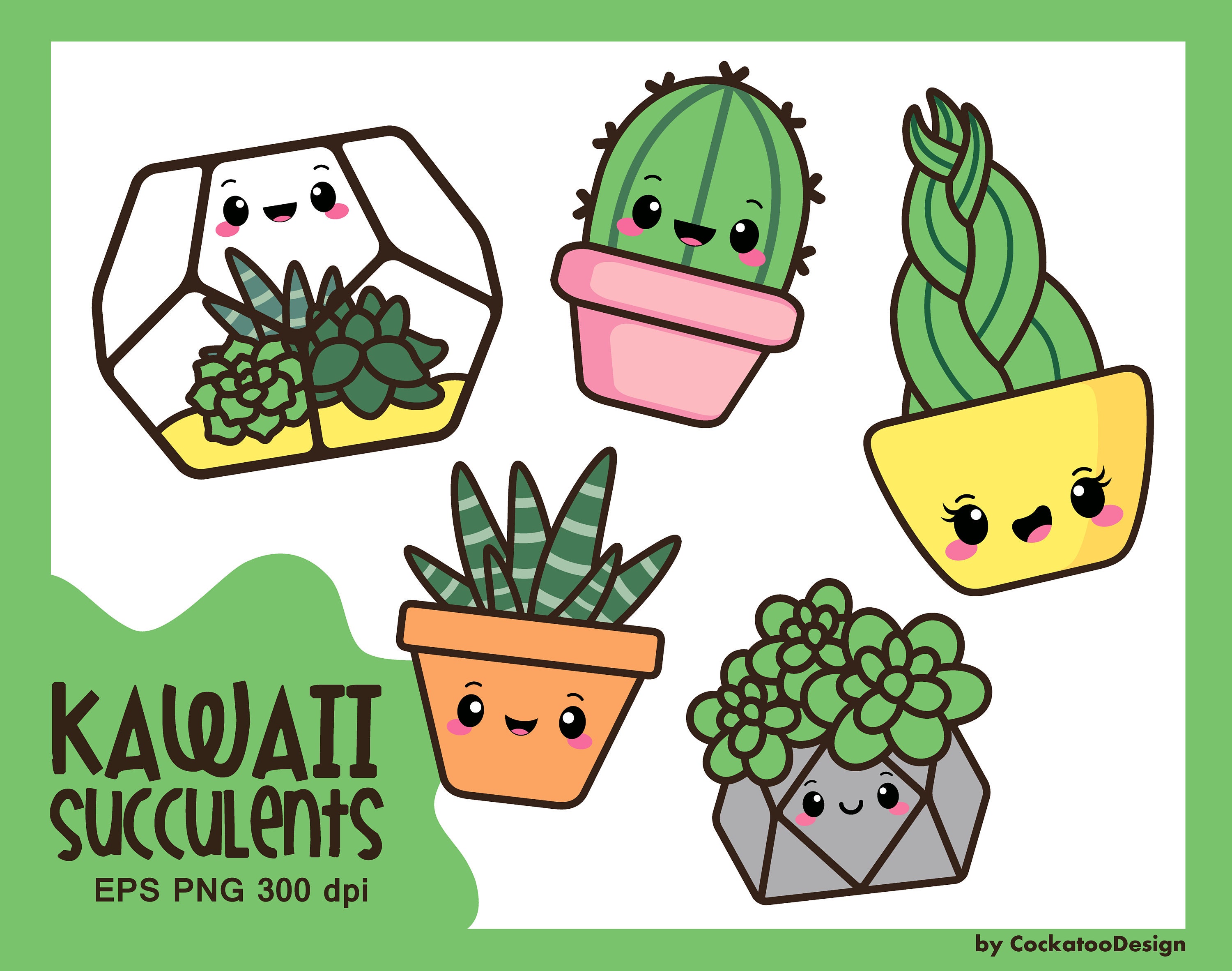 Cute Succulent Clipart, Succulent Aquarium Clipart, Kawaii Cactus ...