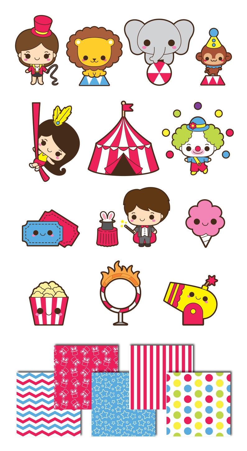 Kawaii Circus Clip Art, Kawaii Circus Clipart, Kawaii Clown Clipart ...