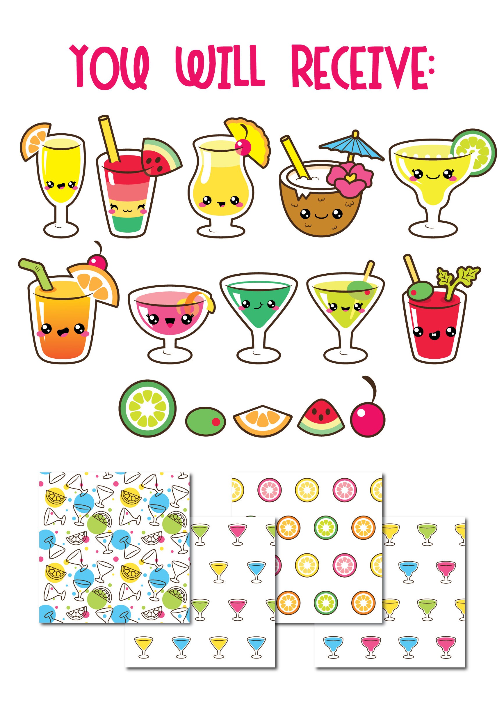 Cocktail Clip Art, Cocktail Clipart, Kawaii Clip Art, Kawaii Clipart ...