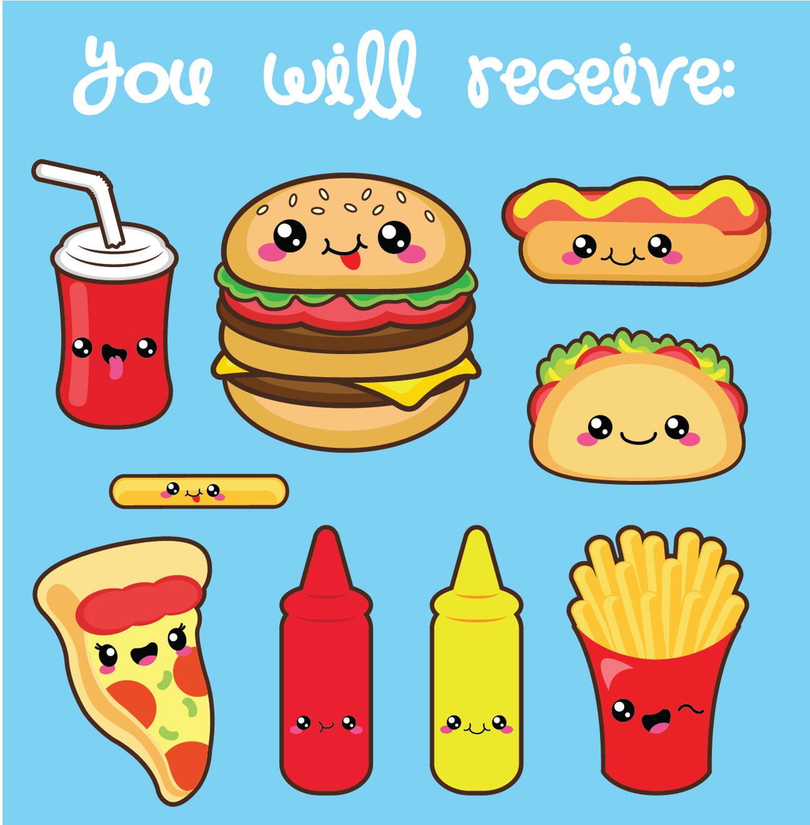 Kawaii Clipart Kawaii Fast Food Clipart Kawaii Food Clipart - Etsy