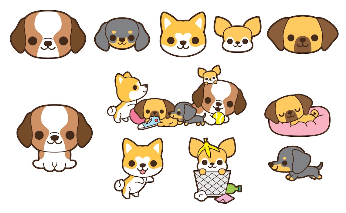 Kawaii Dog Clipart Cute Dog Clip Art Kawaii Puppy Clipart - Etsy
