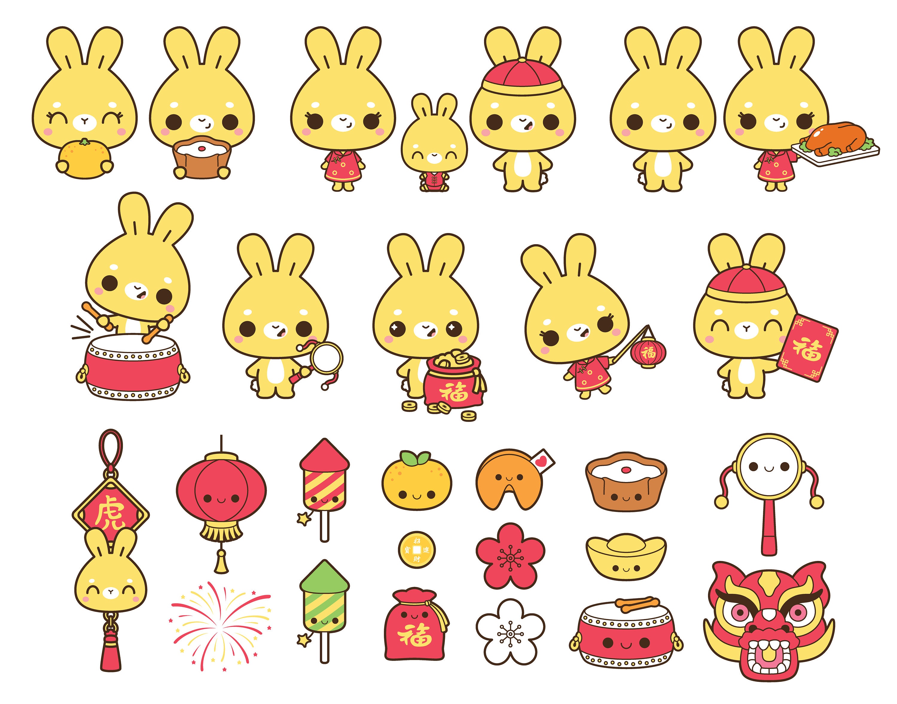 Chinese New Year Clipart New Year Rabbit Clipart Lunar New - Etsy