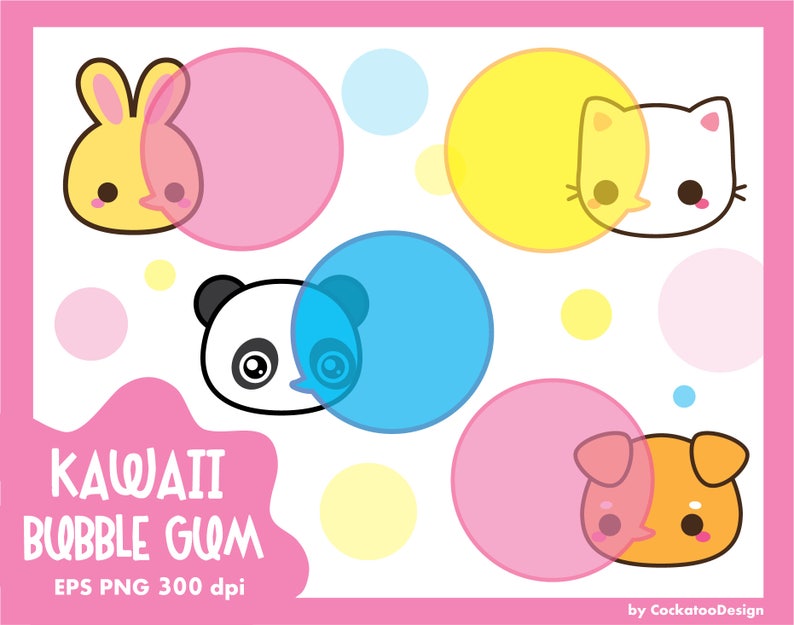 Bubble Gum Clipart, Kawaii Animals Clipart, Cute Animals Clip Art ...
