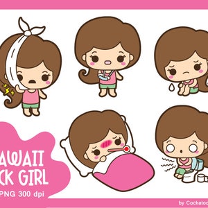 Kawaii Girl Clip Art, Cute Girl Clipart, Sick Girl Clipart, ,ill Girl ...