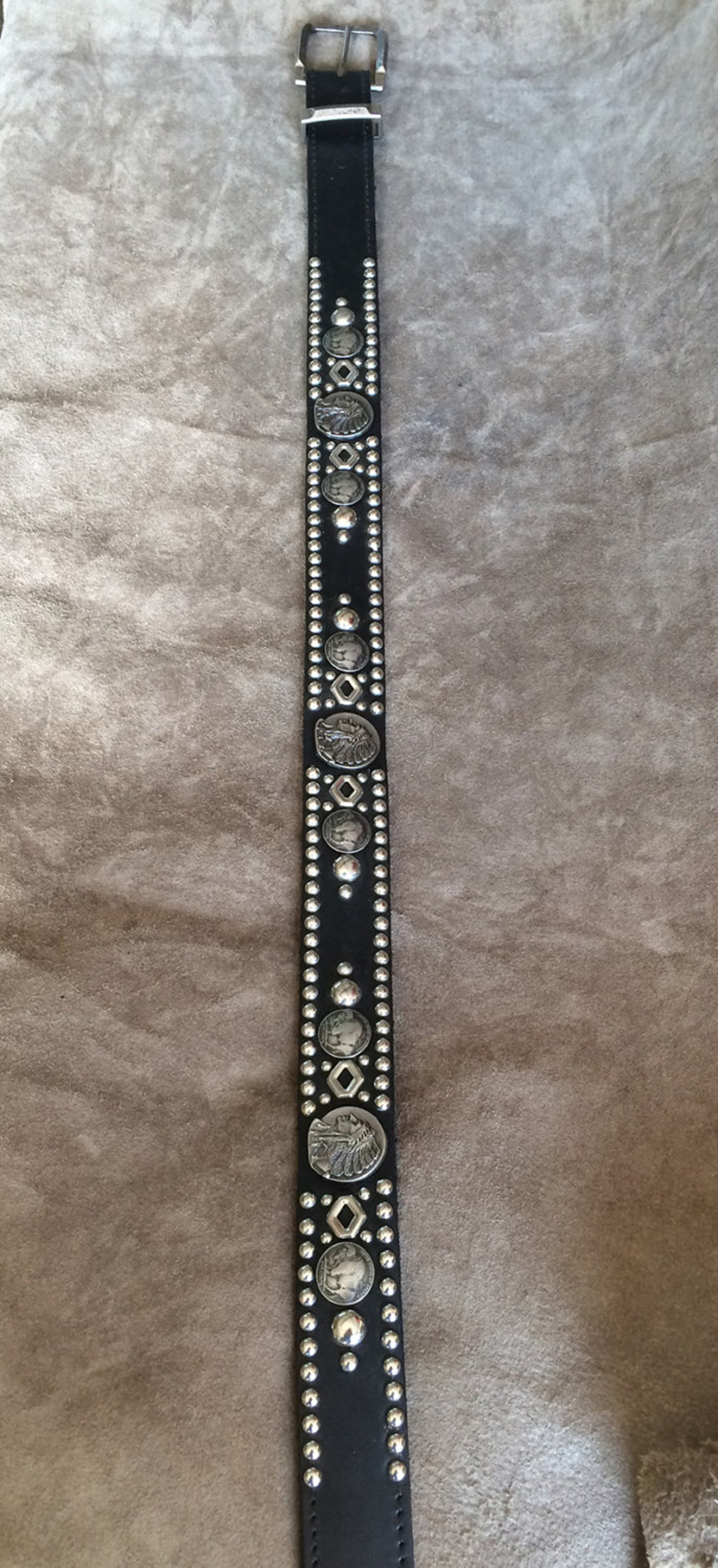 Leather Belt With Indian Head and Buffalo Conchos Concho | Etsy