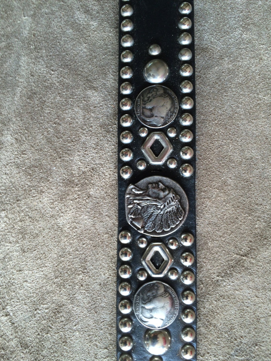 Leather Belt With Indian Head and Buffalo Conchos Concho | Etsy