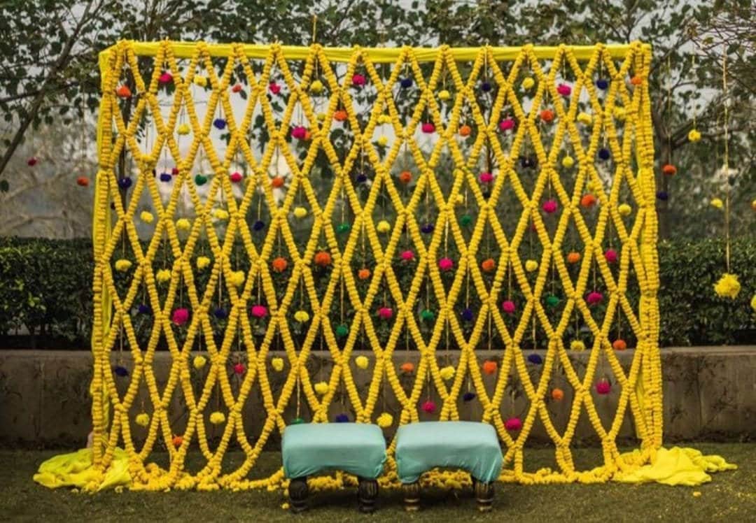 Artificial Marigold Flower Net Backdrop Decoration Indian Curtain Full ...