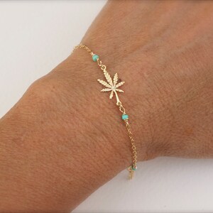 Marijuana Bracelet With Turquoise Beads Cannabis Bracelet Pot Bracelet ...