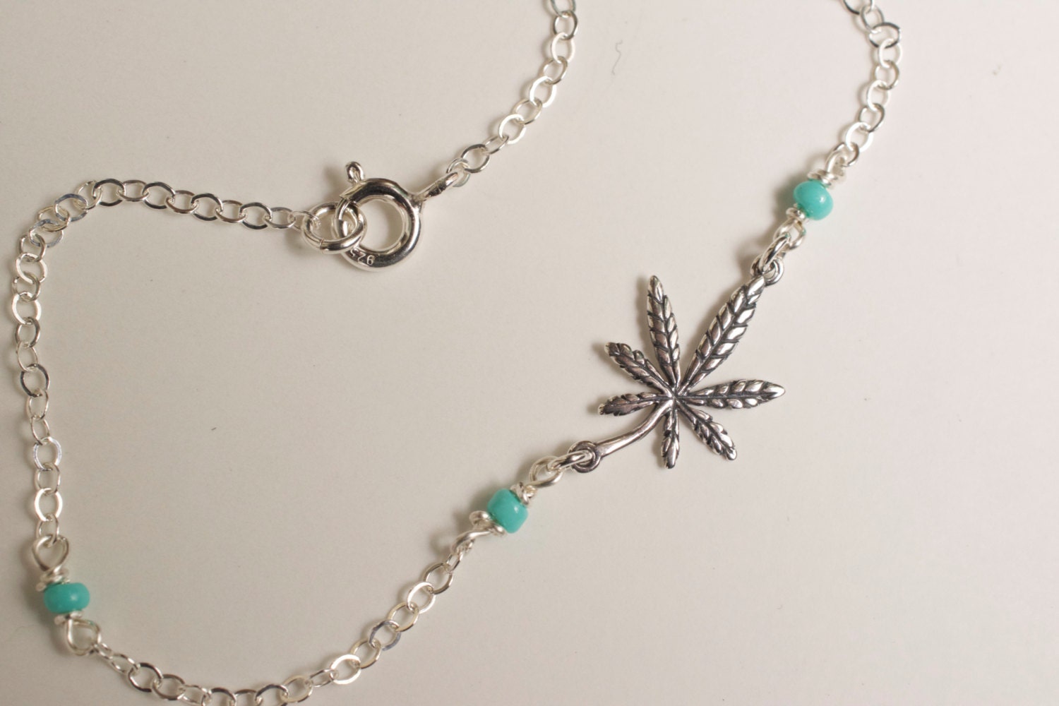 Marijuana Bracelet With Turquoise Beads Cannabis Bracelet - Etsy