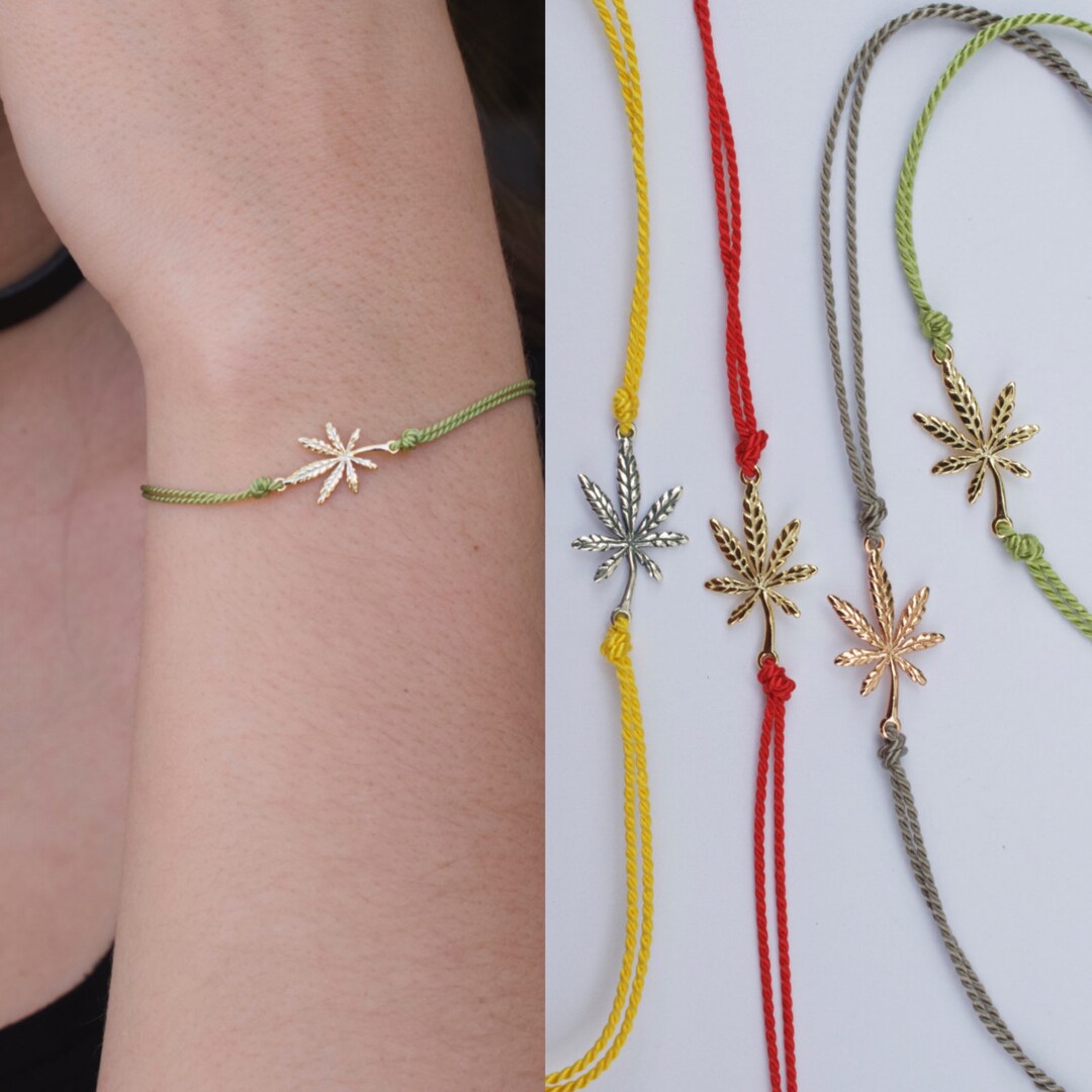 Cannabis Silk Cord Bracelet - Adjustable Marijuana Bracelet - Silk Pot ...