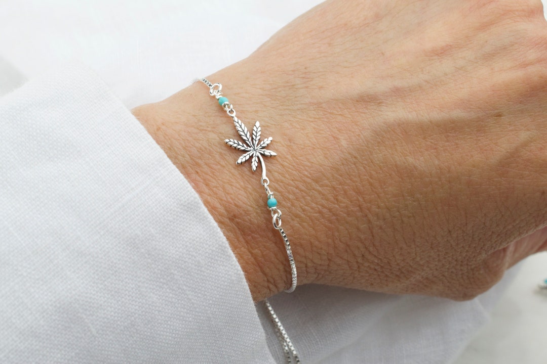 Marijuana Bracelet With Turquoise Beads Cannabis May Jane - Etsy