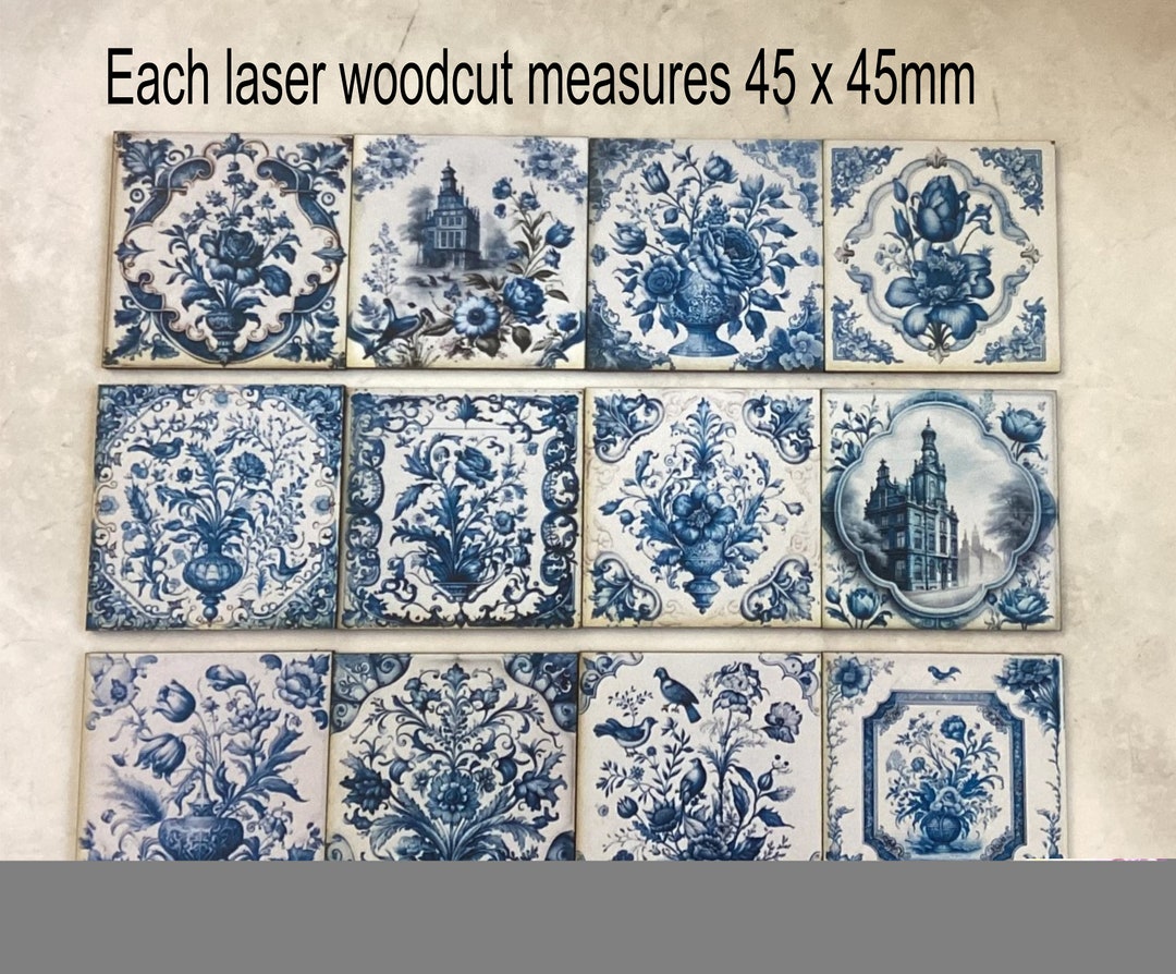 Delft Tiles. 12 X Wooden Miniature Tiles. Laser Wood Craft Tiles. - Etsy