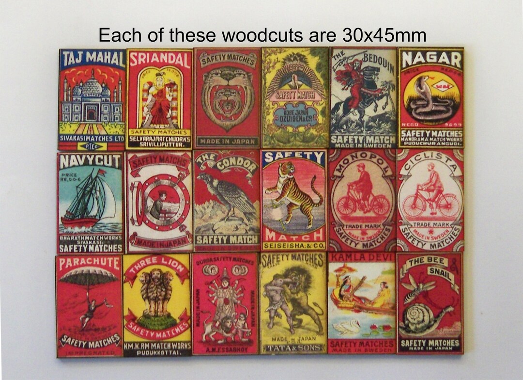 Matchbox Front Labels.this is a Pack of 18 Laser Woodcuts. Vertical SET ...