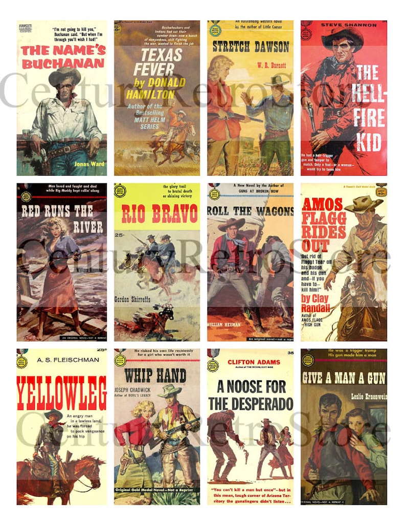 Classic Western Pulp Novels Cover Art Digital Printable Collage Sheet ...