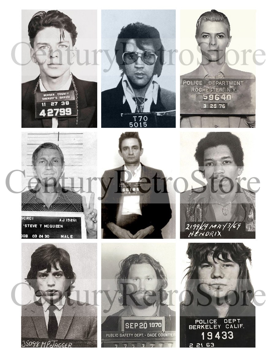 Celebrity Mugshots Photography Digital Printable Collage Sheet Retro