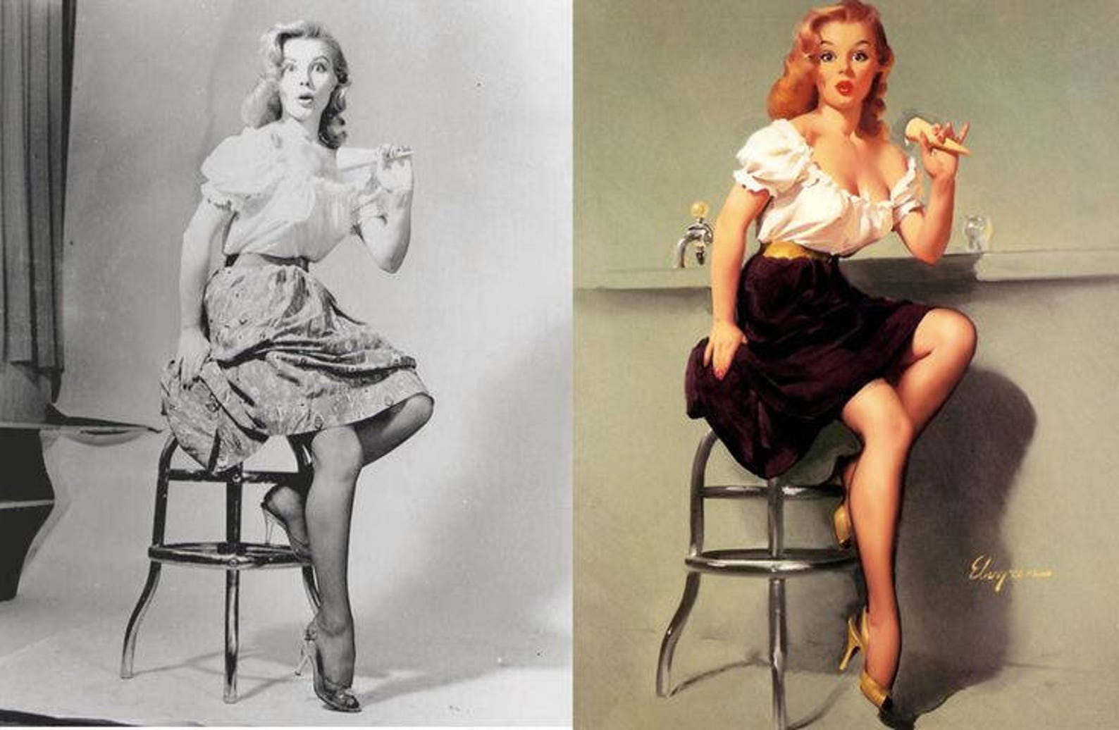 Gil Elvgren Pin-up Models Photos and Art Before and After - Etsy