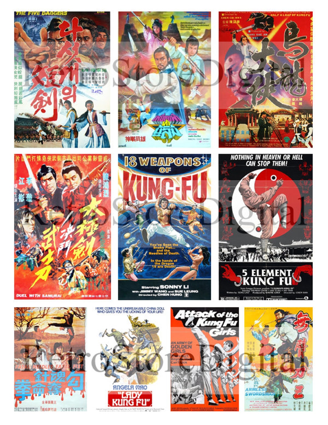 Martial Arts Movie Posters Art Digital Printable Collage Sheet - Retro ...