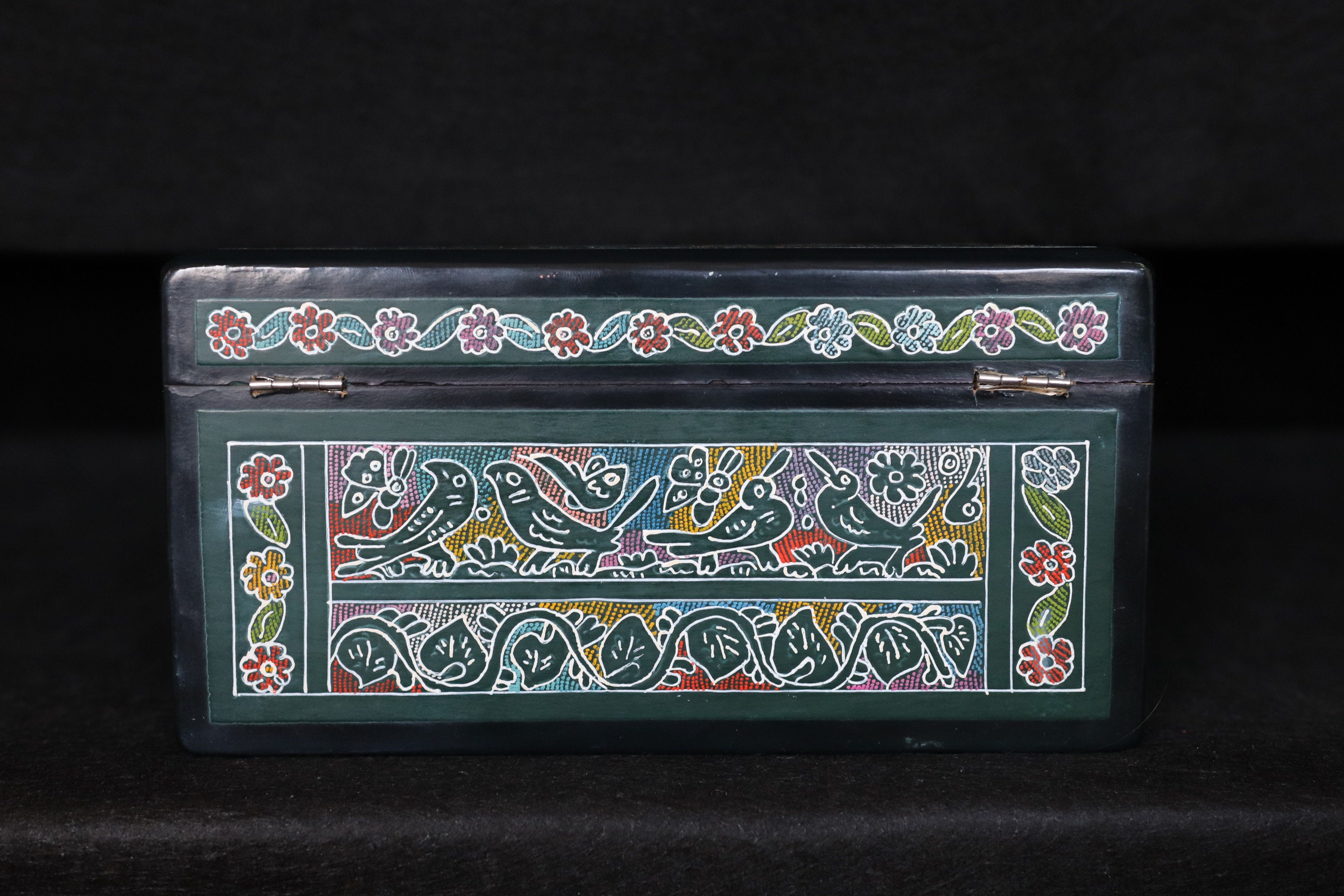 Dark Green Hand Painted Aromatic Mexican Folk Art Lacquerware Box From ...