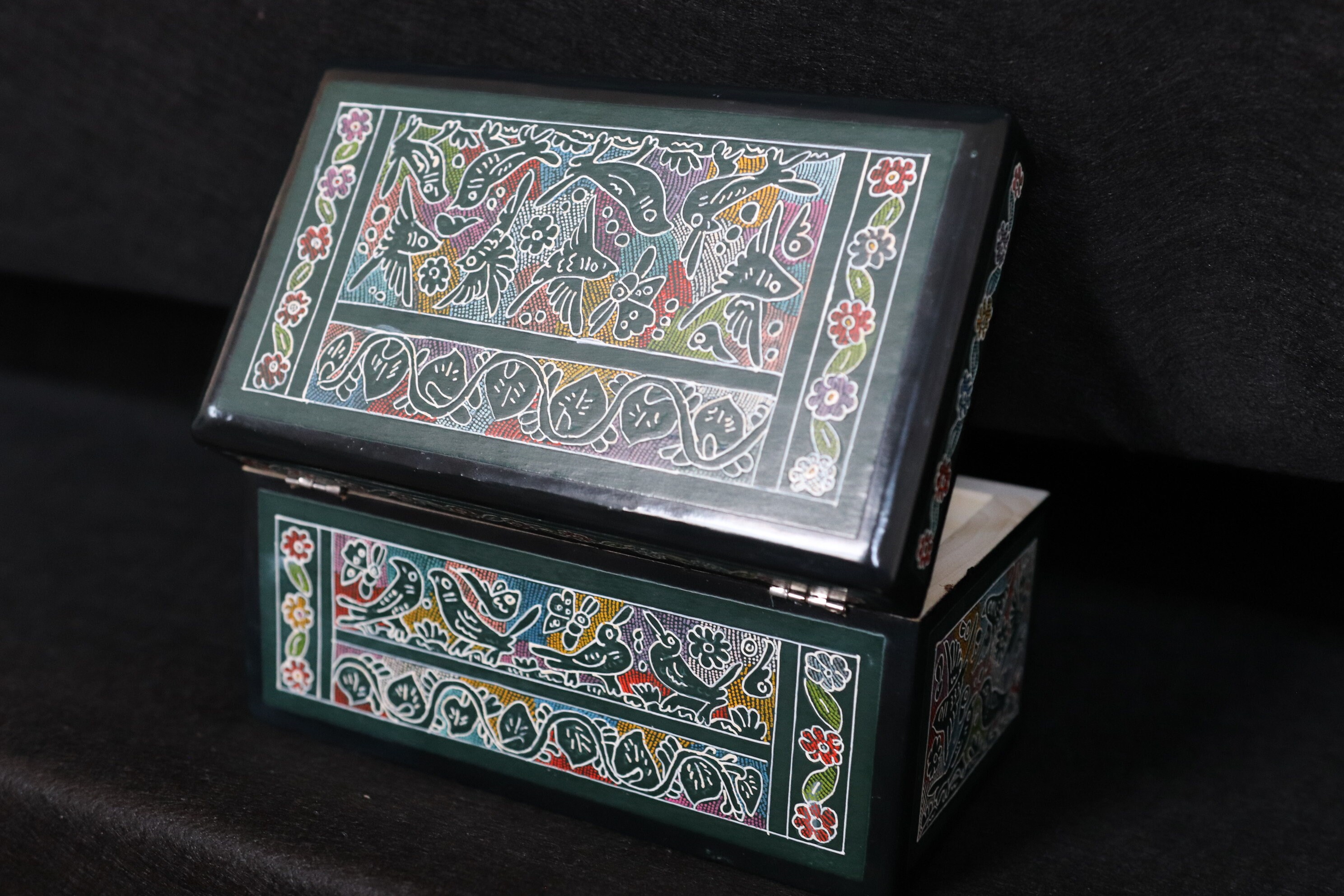 Dark Green Hand Painted Aromatic Mexican Folk Art Lacquerware Box From ...