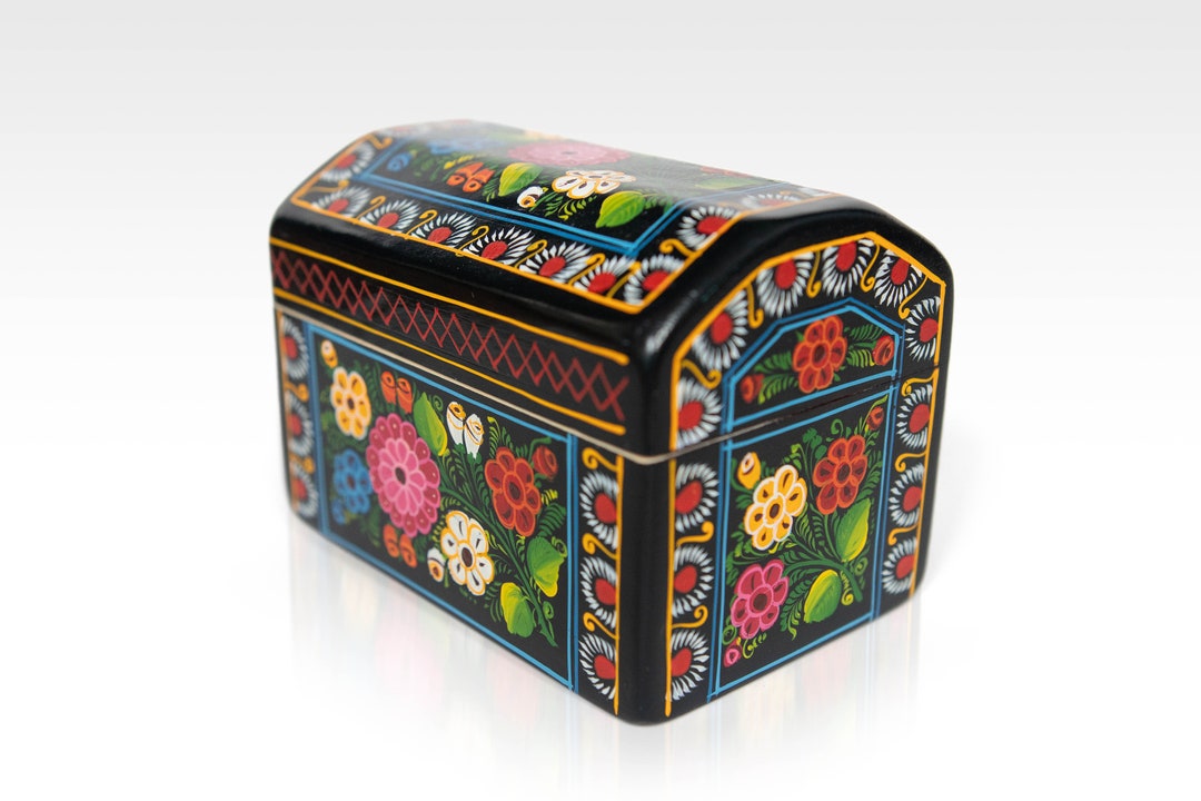 Handcrafted Linaloe Wood Lacquer Box: Olinala Guerrero Floral Folk Art ...