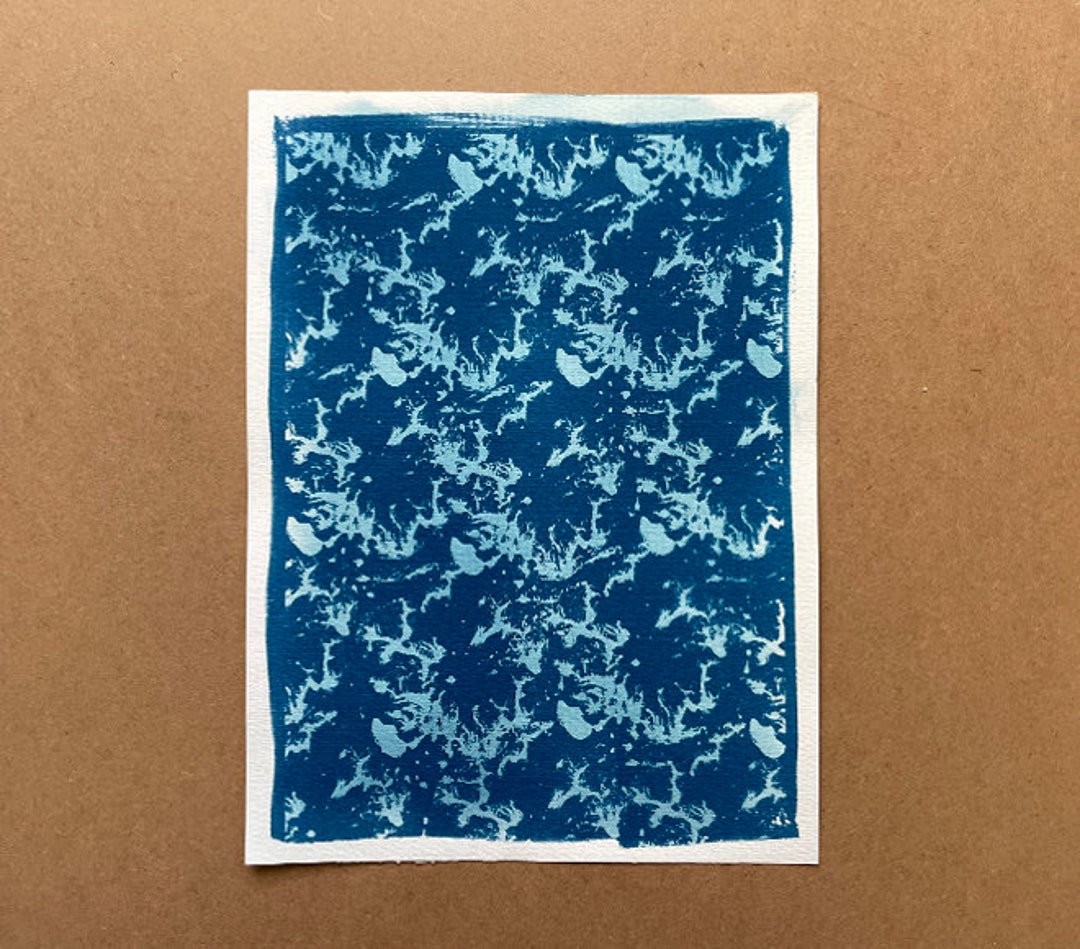 Blue Cyanotype on Lemon Wave Pattern Paper Unique Piece - Etsy
