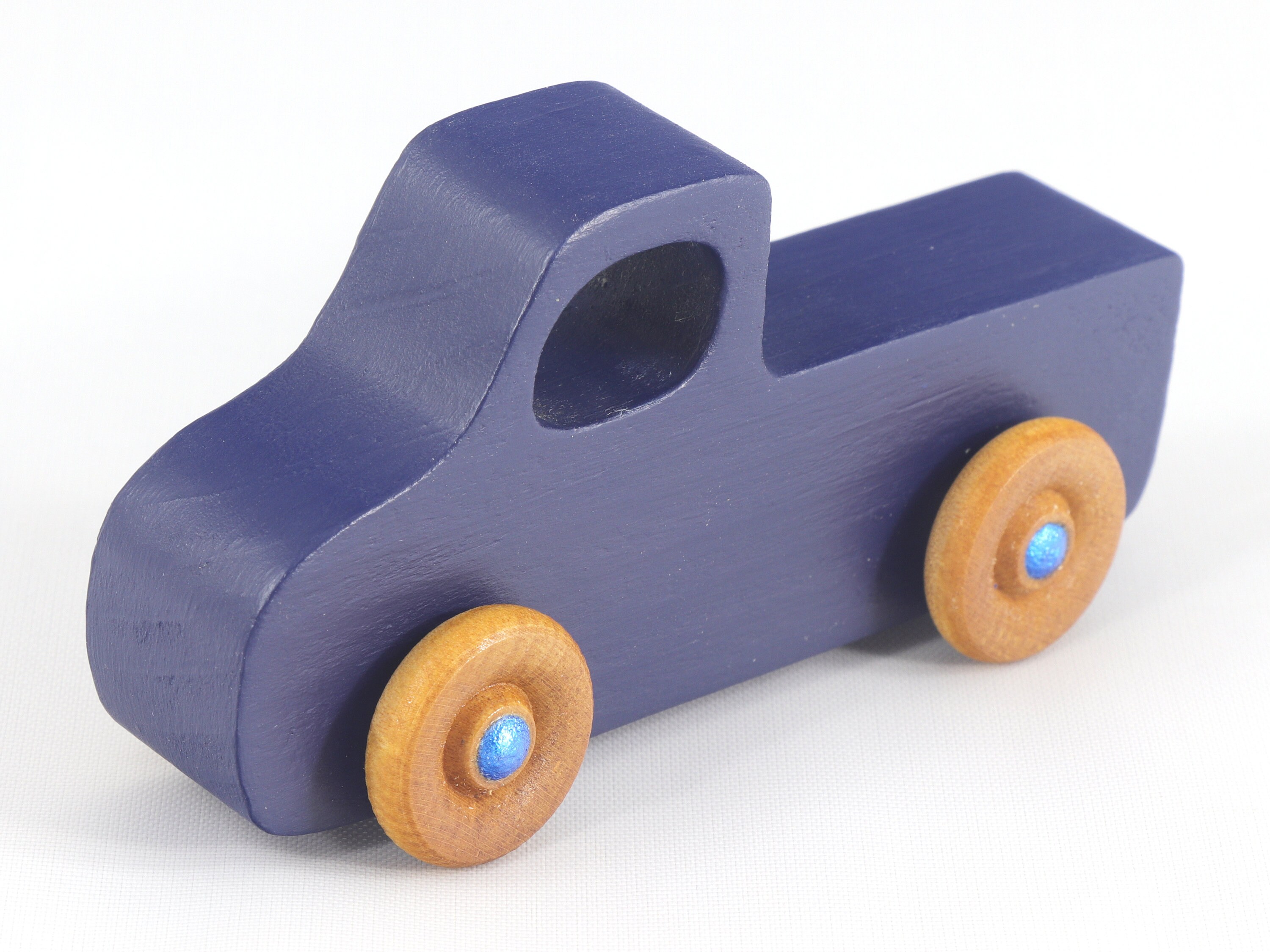 Wooden Toy Pickup Truck Handmade and Painted Navy Blue With Amber ...