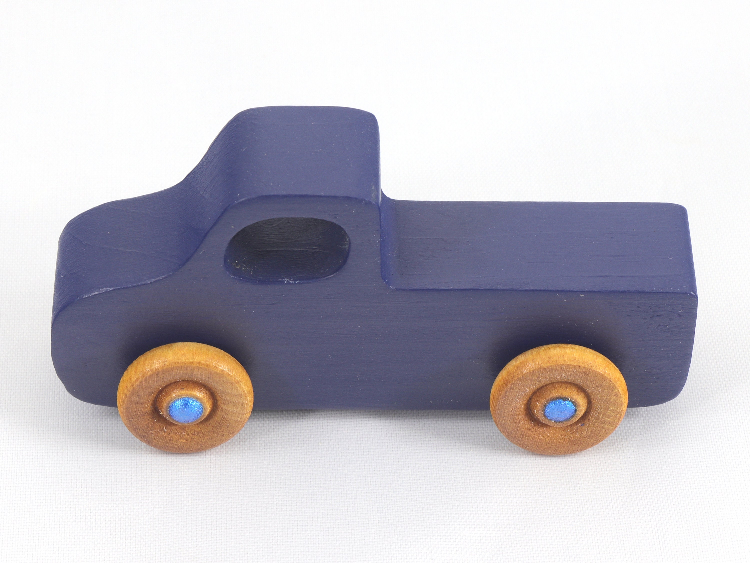 Wooden Toy Pickup Truck Handmade and Painted Navy Blue With Amber ...