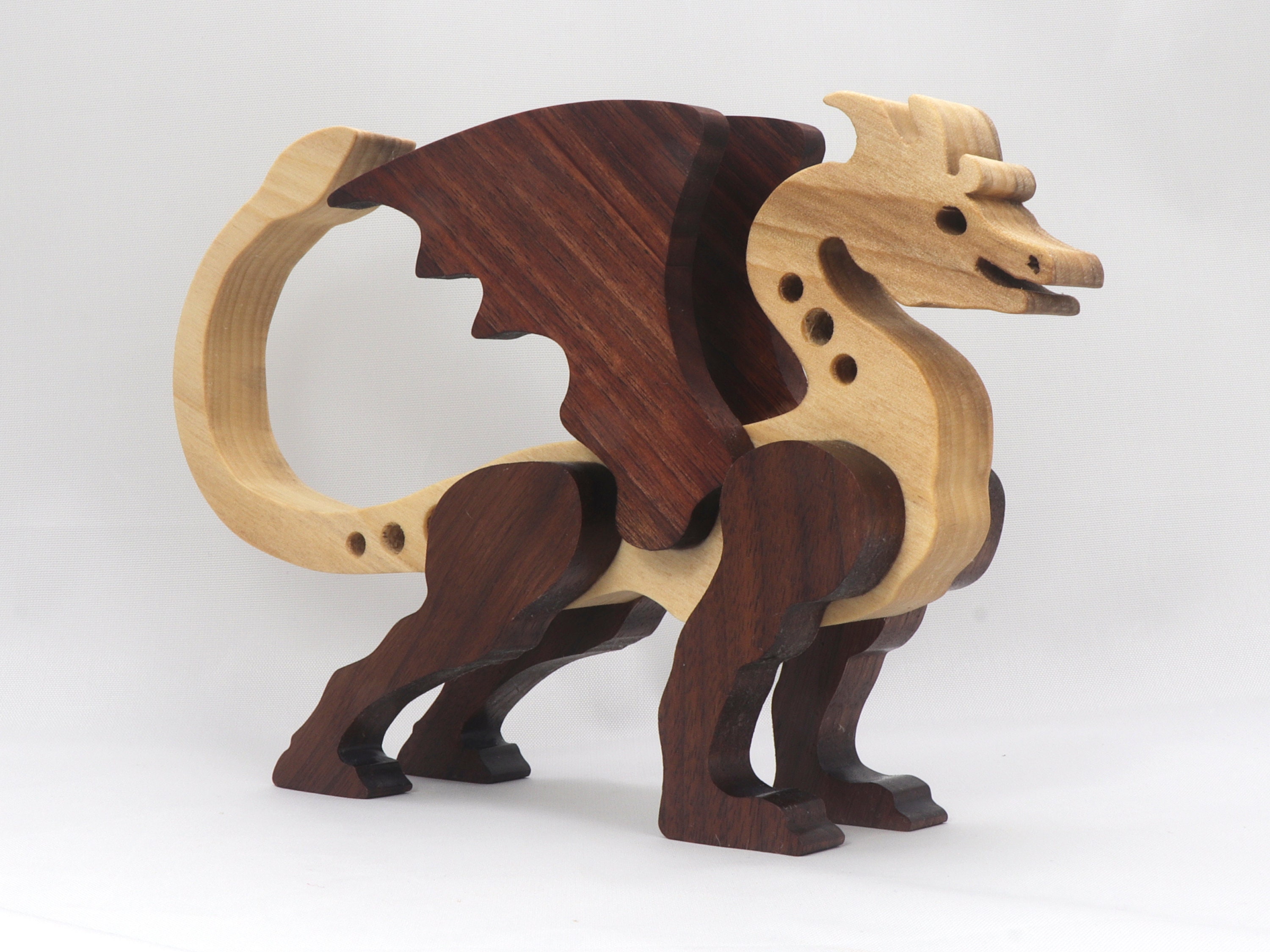 Wooden Dragon Figurine Handmade From Select Grade Contrasting Hardwoods ...