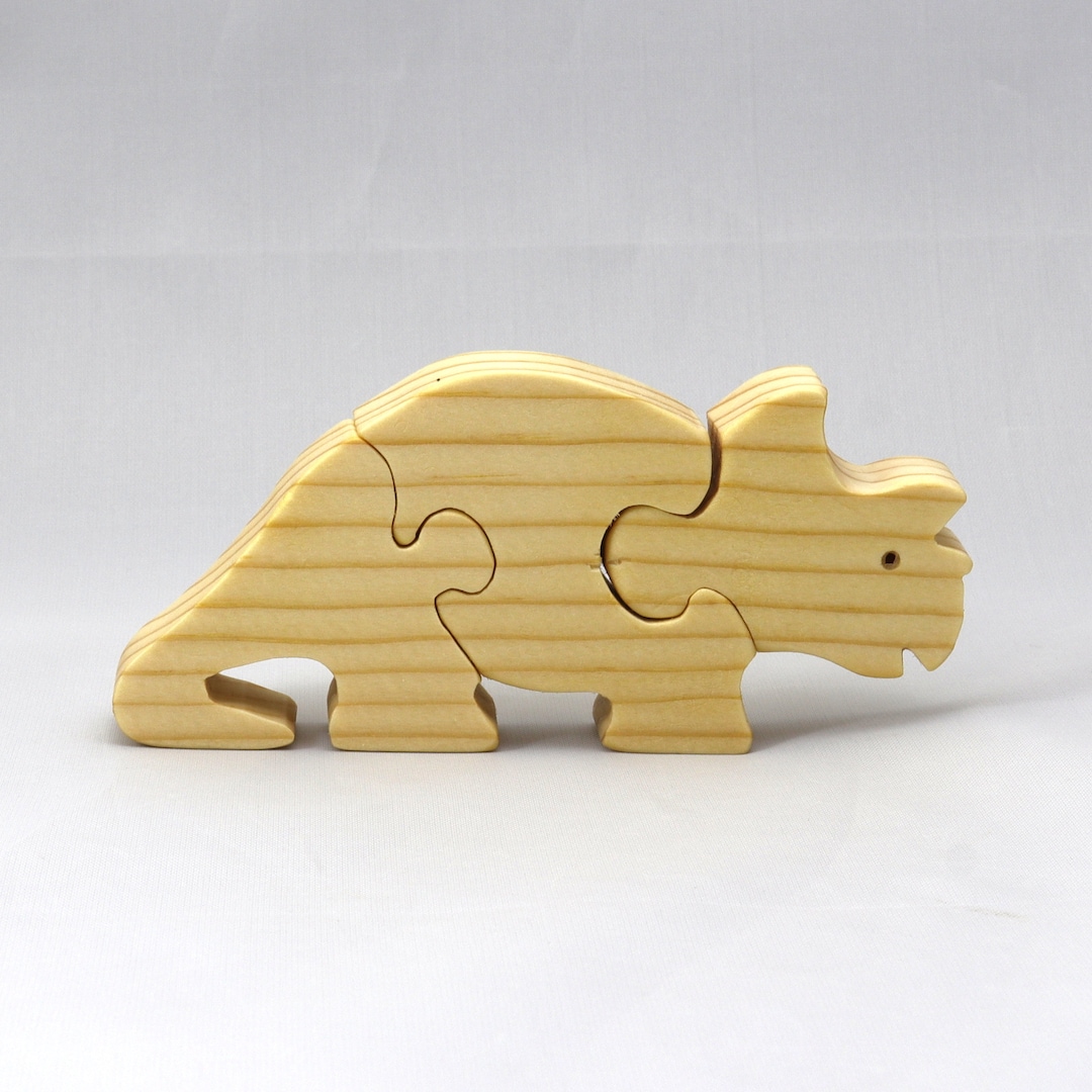 Wood Dinosaur Puzzle, Simple Three Piece Puzzle Handmade and Finished ...