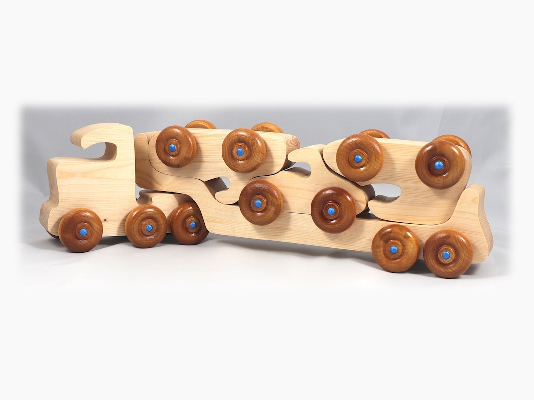 Wooden Toy Truck With Three Cars Martin Motors Car Carrier Handmade and ...
