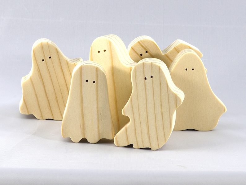 Handmade Wooden Halloween Ghost Cutouts Set of 6 Silly | Etsy