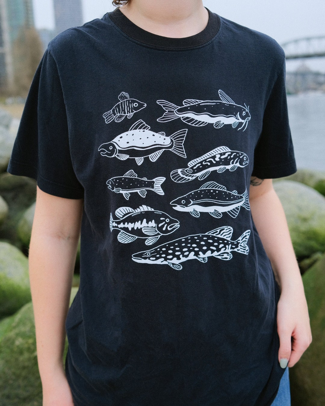 River Fish Pattern Screen Printed Tshirt - Etsy
