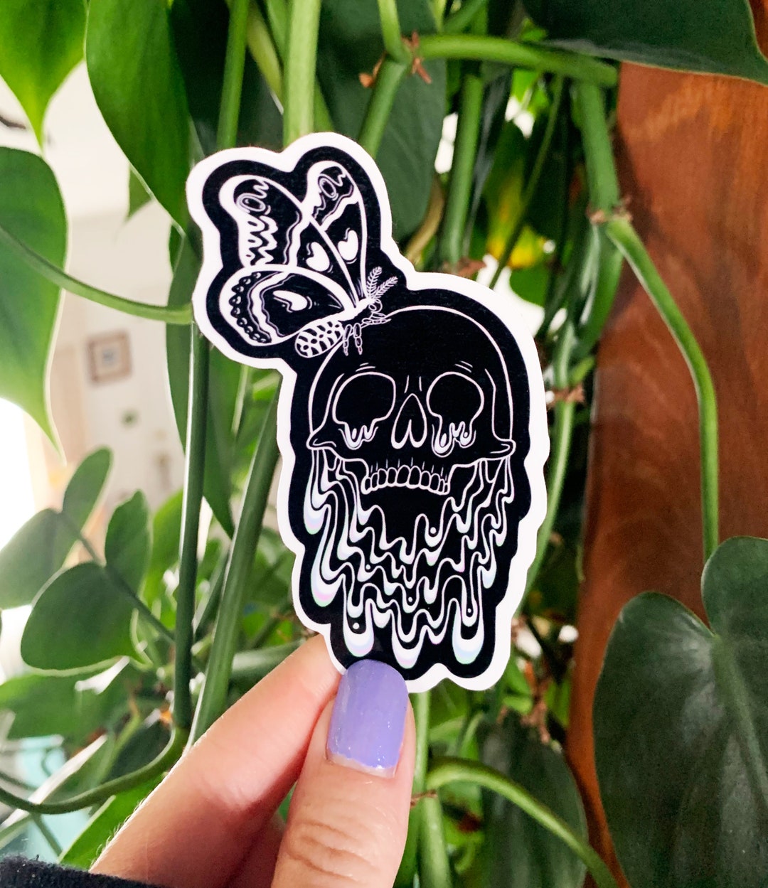 Melting Black Skull and Moth Vinyl Sticker - Etsy