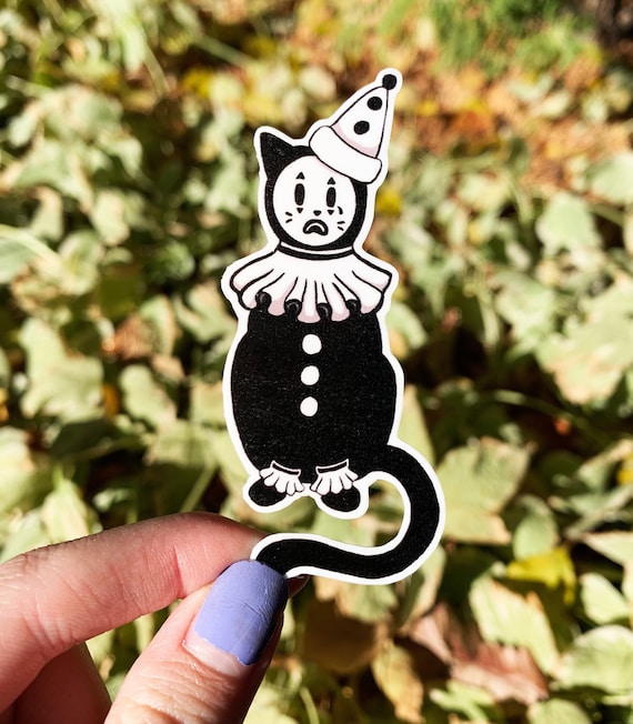 Clown Pierrot Black Cat Vinyl Sticker | Etsy