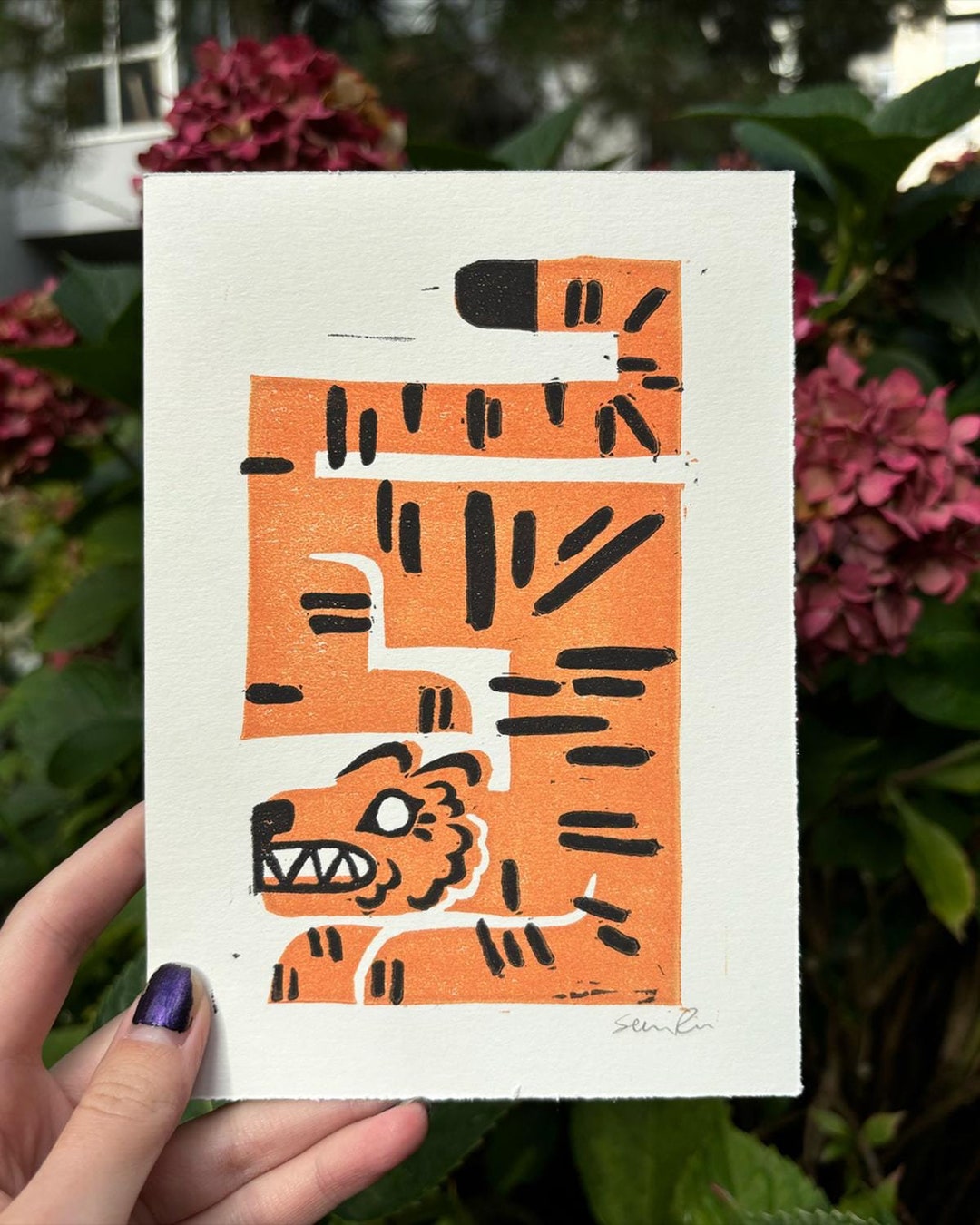 Tiger Geometric Lino Block Print - Etsy