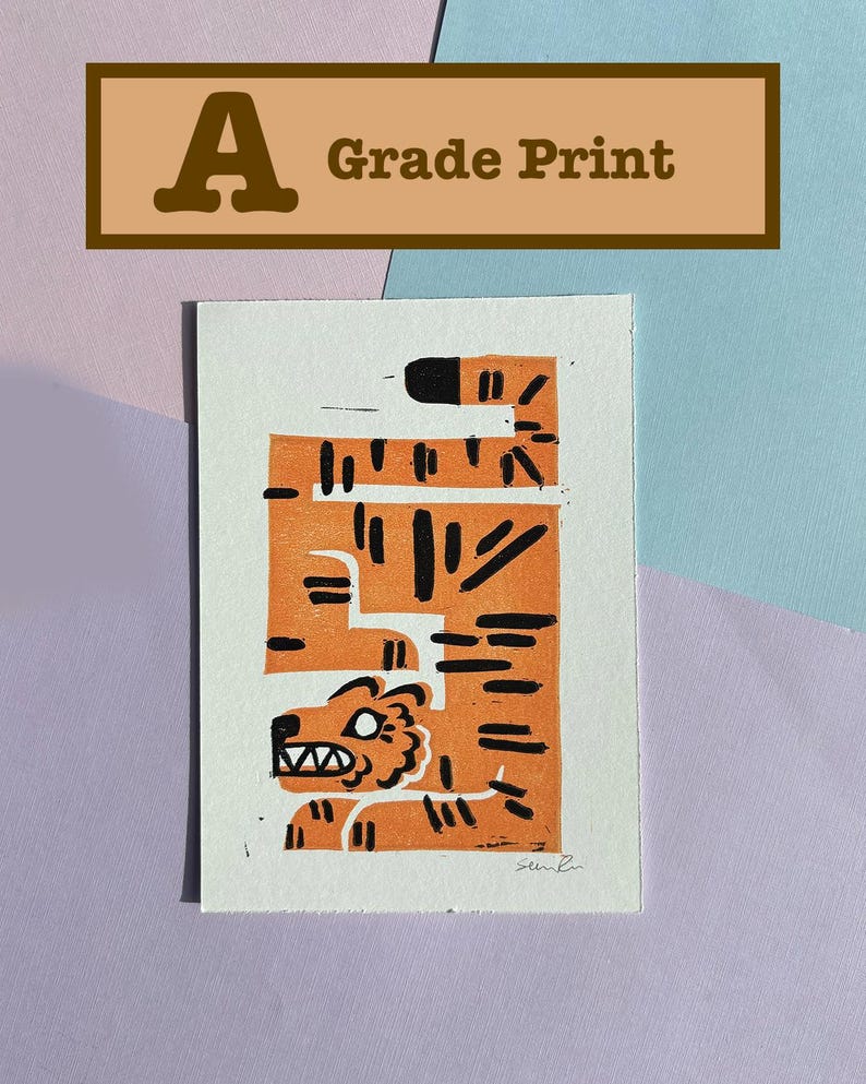Tiger Geometric Lino Block Print - Etsy