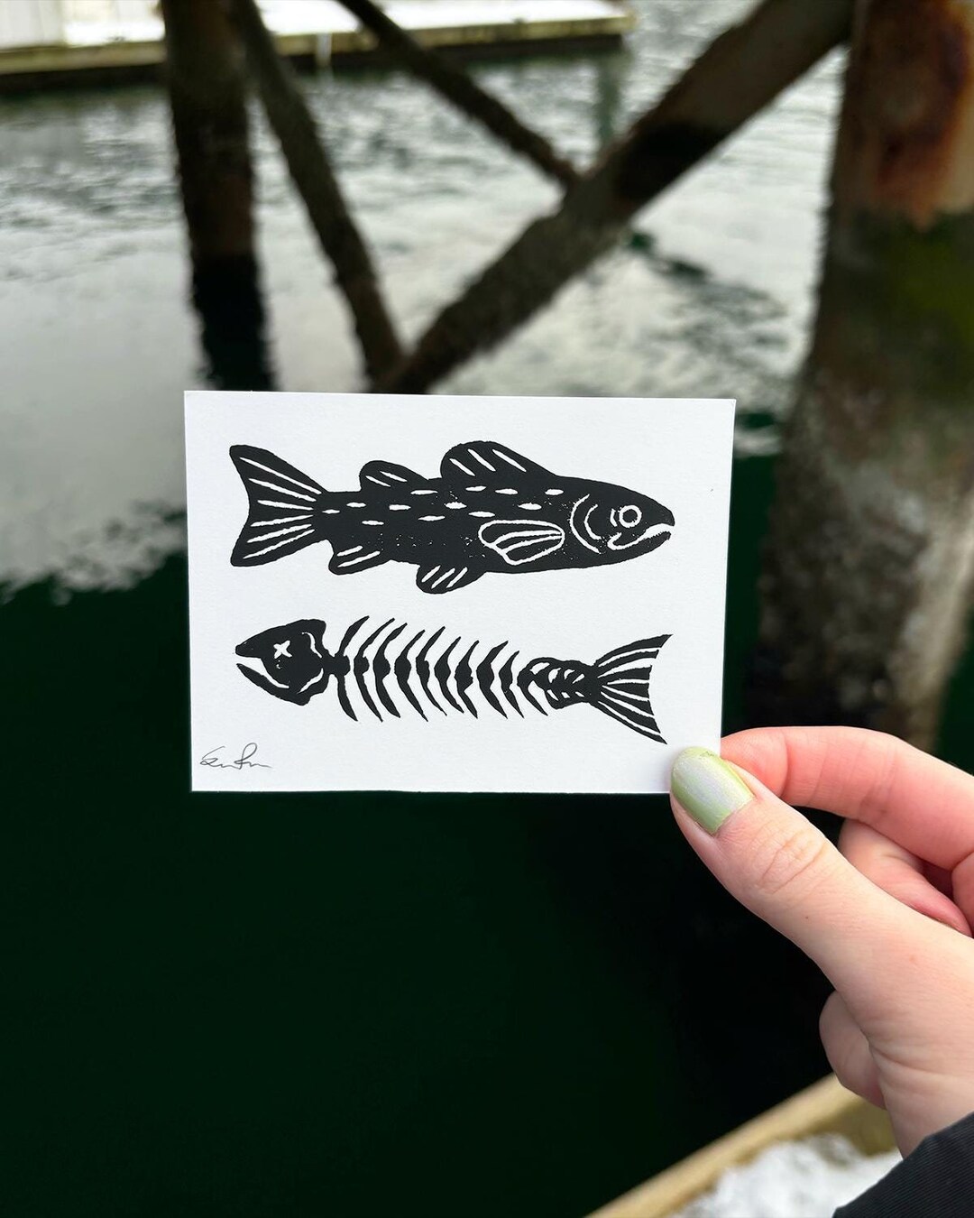 Fish Skeleton Mini Lino Block Print - Etsy
