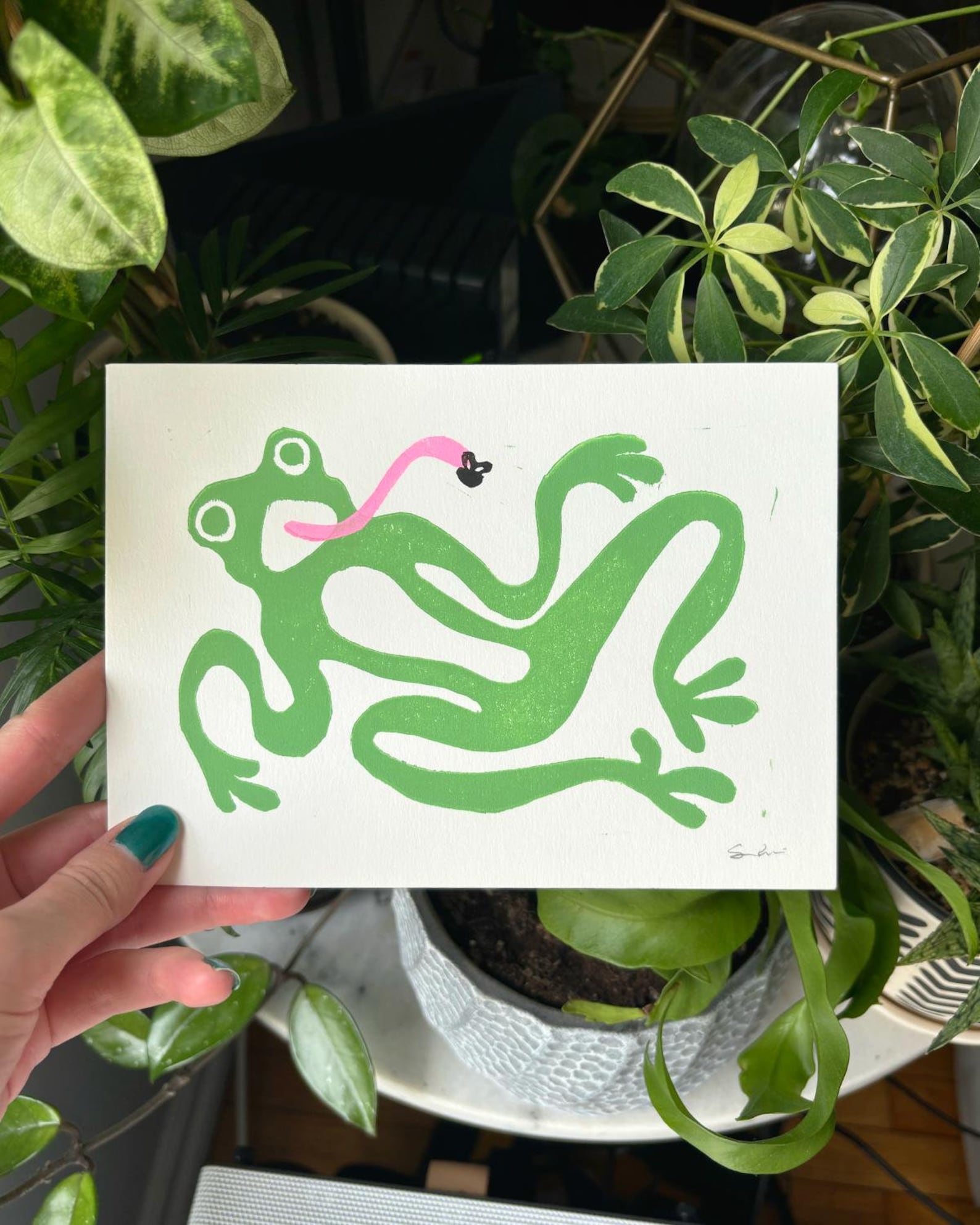 Frog With a Bug Lino Block Print - Etsy
