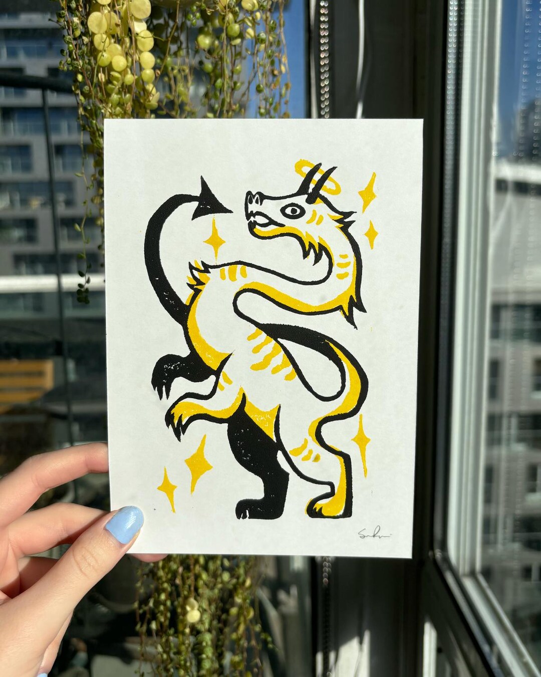 Shining Fantasy Dragon Lino Block Print - Etsy