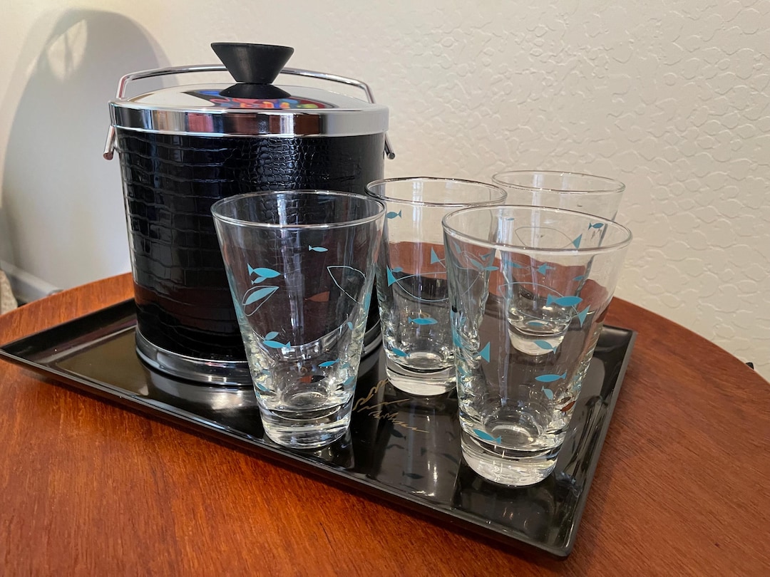 Vintage Libbey Mediterranean Atomic Fish Glass 1950's MCM 8 Oz Tumblers ...
