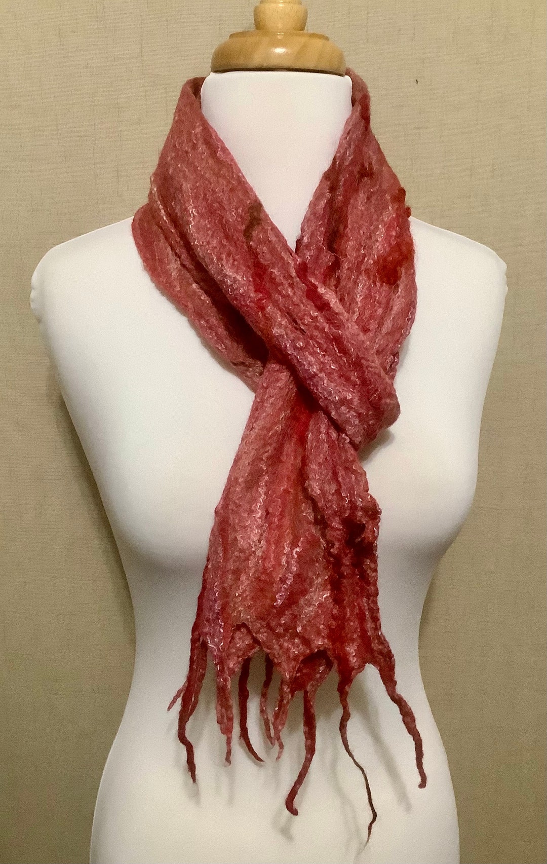 Hand Felted Wool and Silk Red Cobweb Scarf, Handmade Unique OOAK Winter ...
