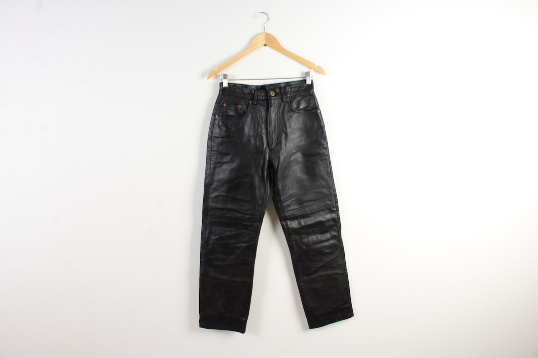 Real Leather Rocker Pants Punk Rock High Waist Women Pants Black ...