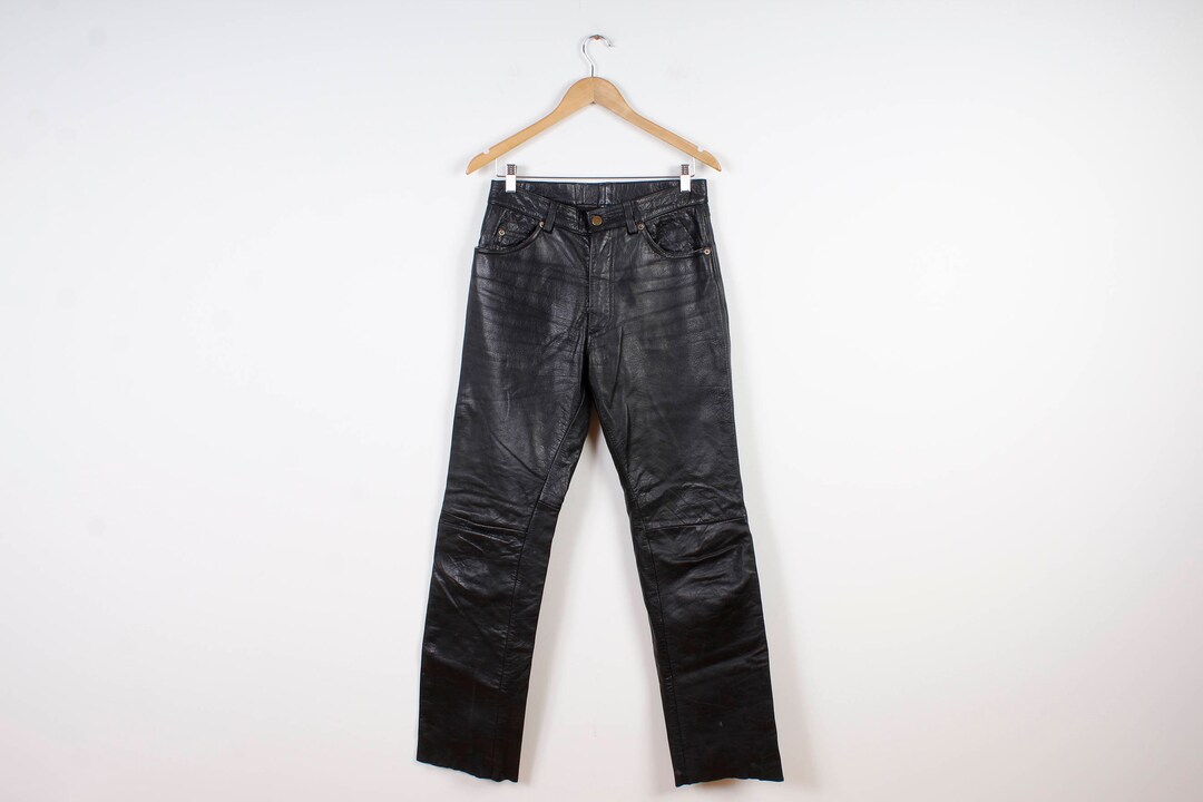Real Leather Rocker Pants Punk Rock High Waist Women Pants Black ...